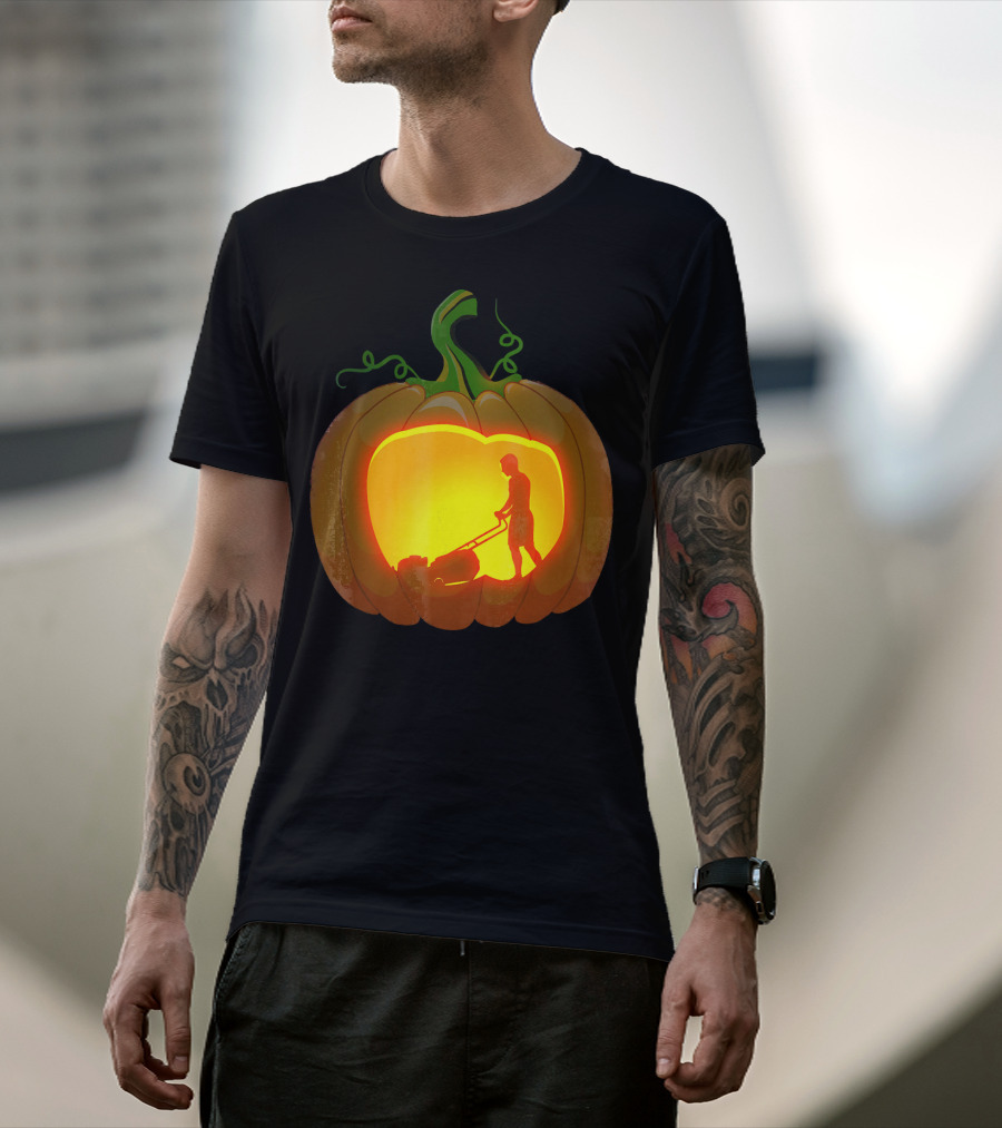 Pumpkin Jack-O'-Lantern With Lawn Mower T-Shirt