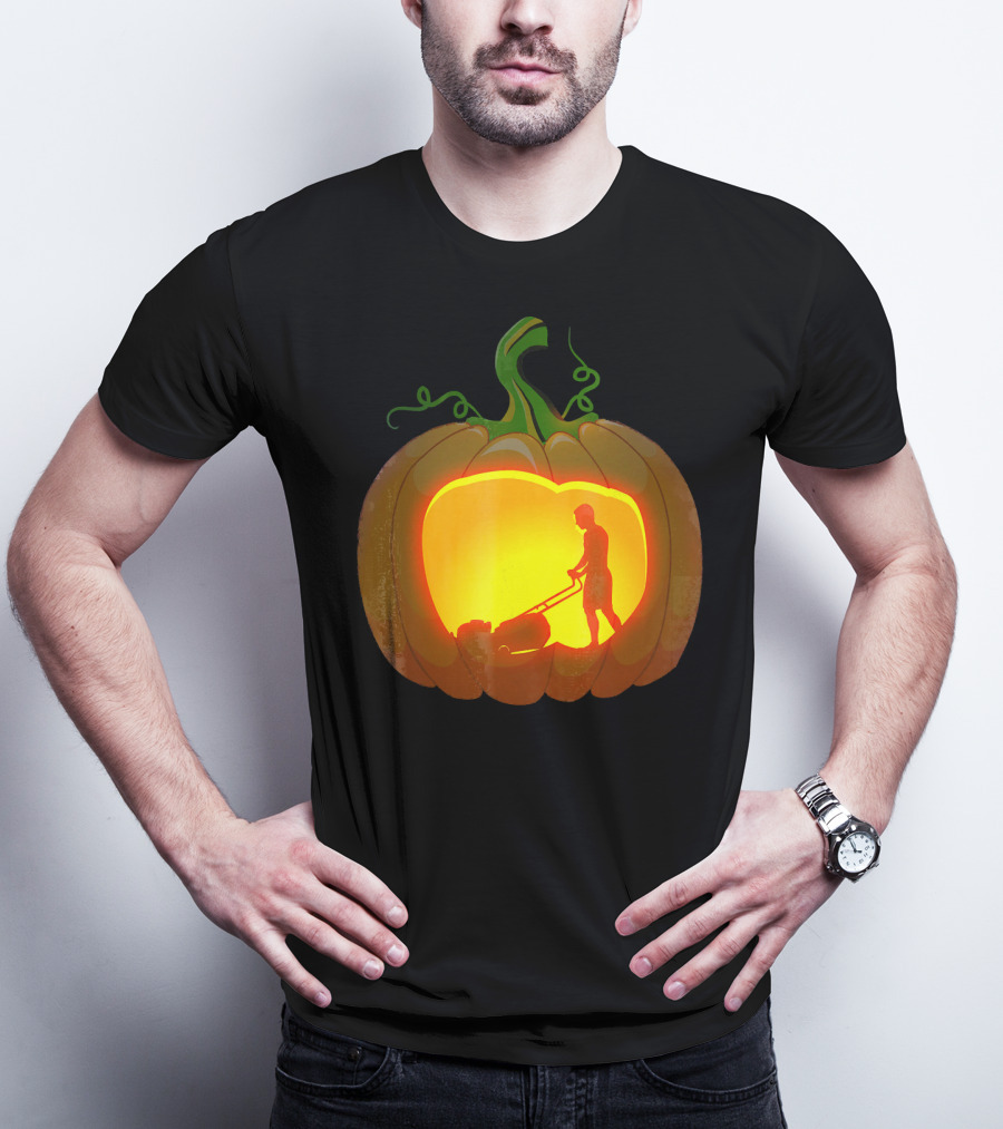 Pumpkin Jack-O'-Lantern With Lawn Mower T-Shirt