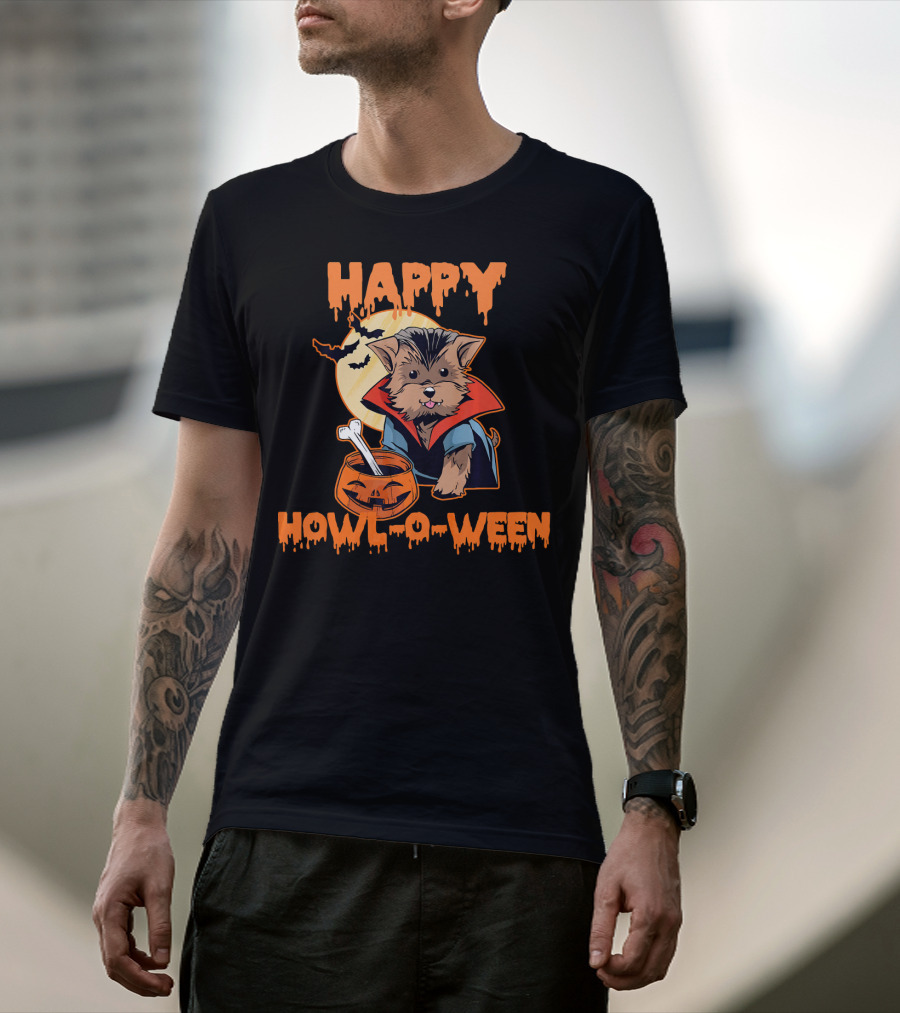 HAPPY HOWL O WEEN Morkie Vampire Moon Pumpkin T-Shirt