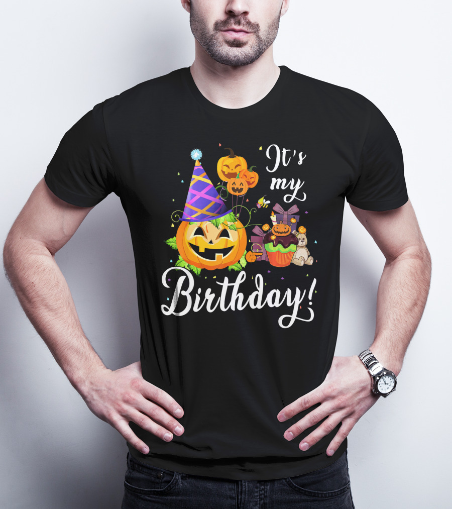 It's My Birthday Cute Pumpkin With Party Hat And Cupcake Fun T-Shirt