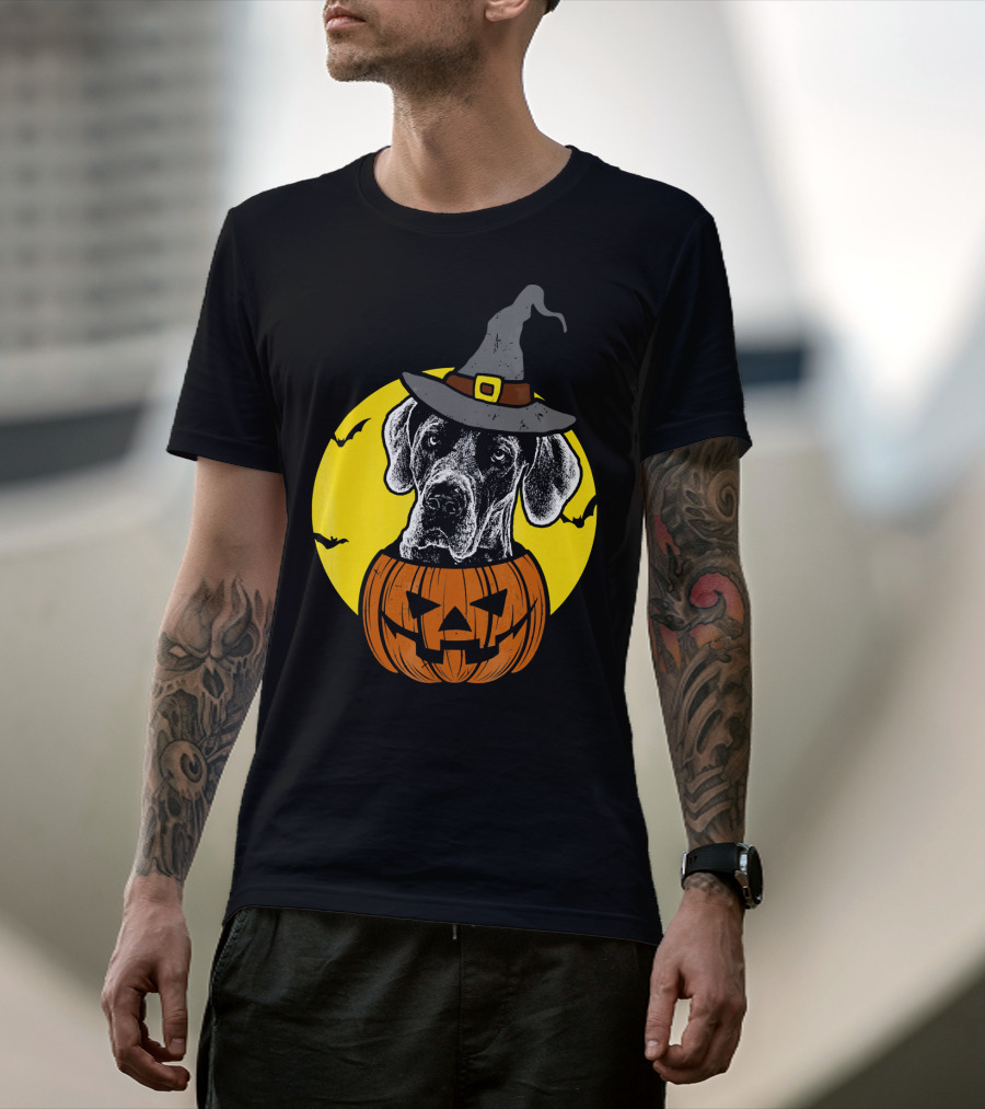 Great Dane Pumpkin Witch Halloween Scary T-Shirt