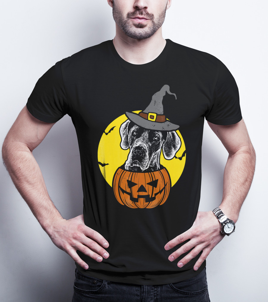 Great Dane Pumpkin Witch Halloween Scary T-Shirt