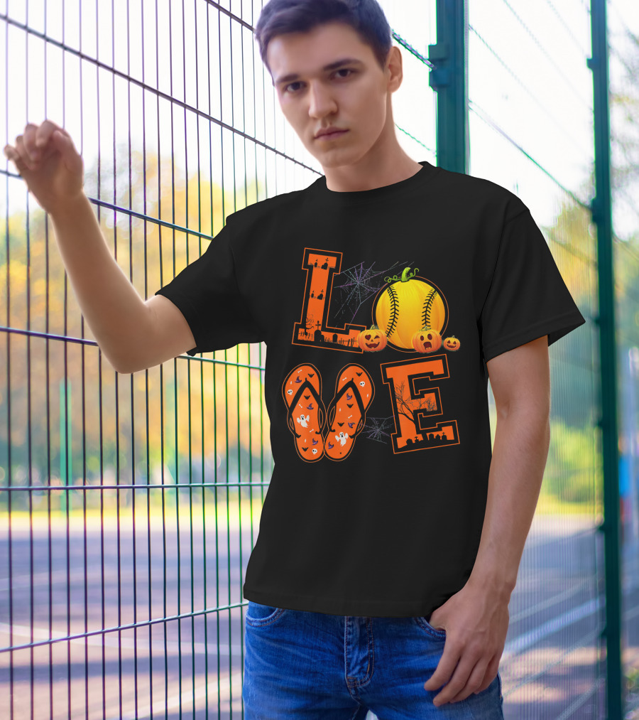 LOVE Halloween Softball Pumpkin T-Shirt
