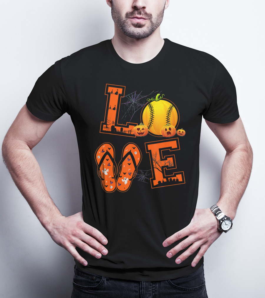 LOVE Halloween Softball Pumpkin T-Shirt