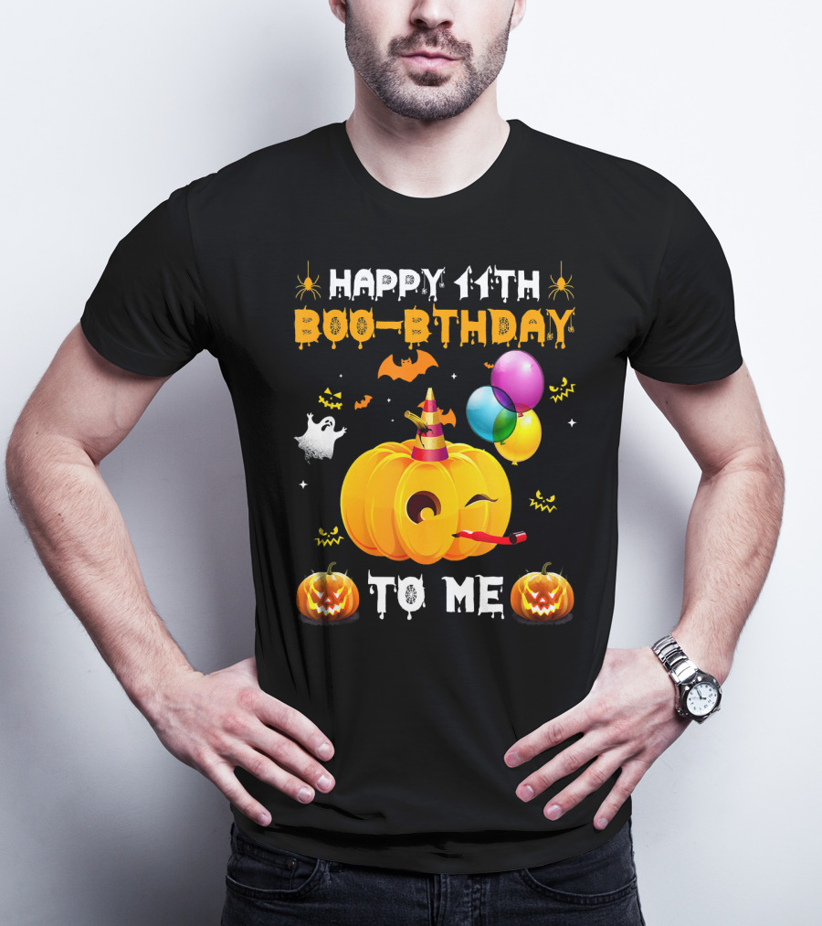 Happy 11th Boo-Pthday To Me Halloween Pumpkin And Balloons T-Shirt