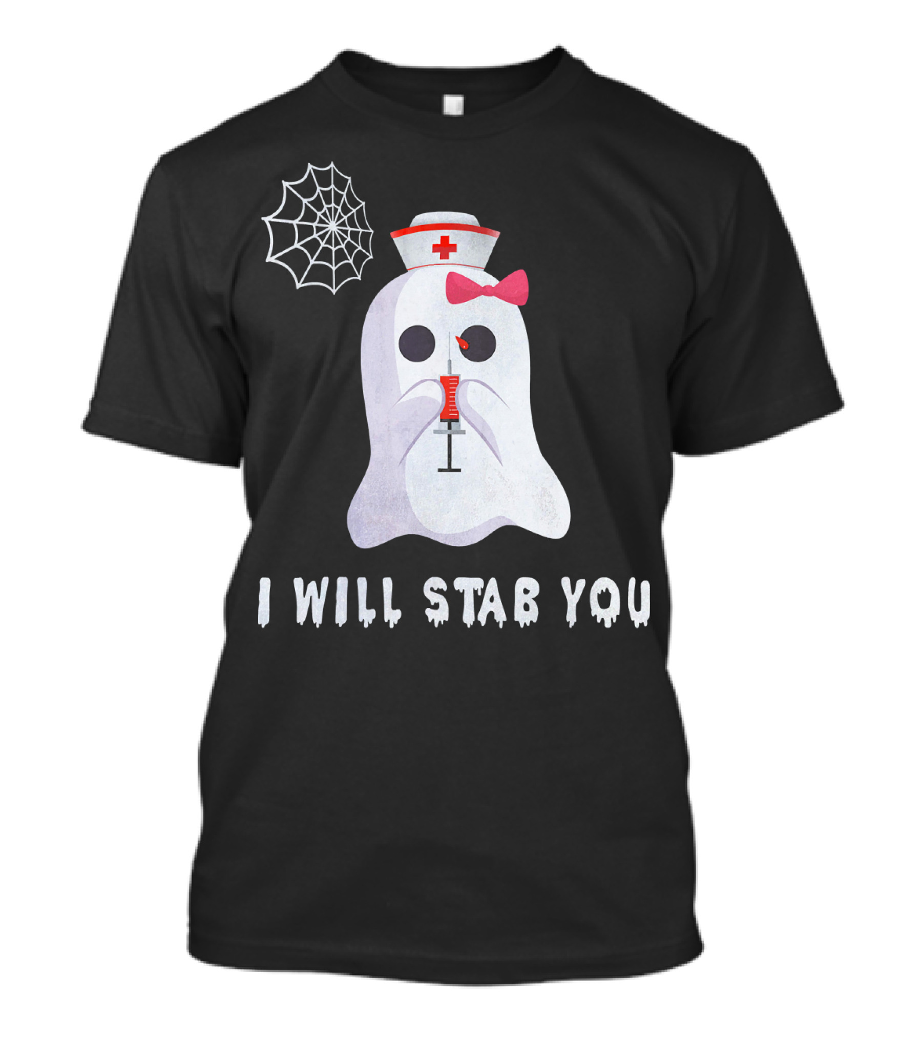 I Will Stab You Ghost Nurse Syringe Spider Web T-Shirt