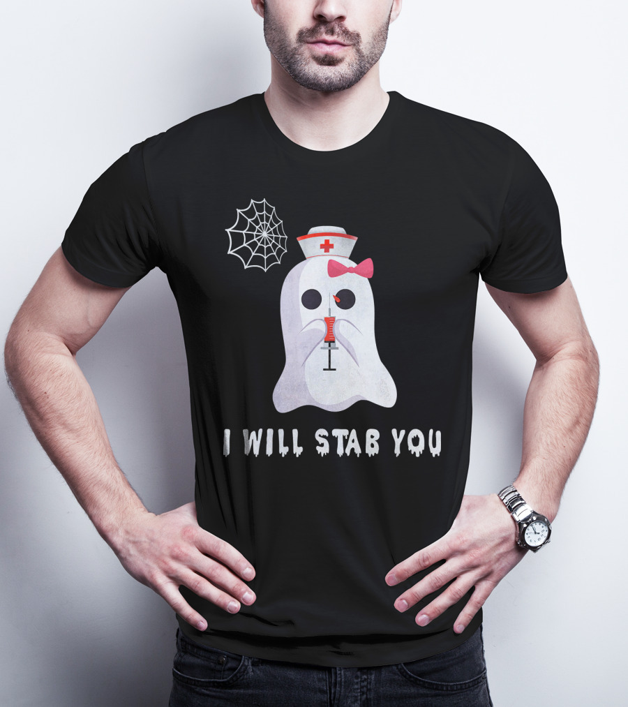 I Will Stab You Ghost Nurse Syringe Spider Web T-Shirt