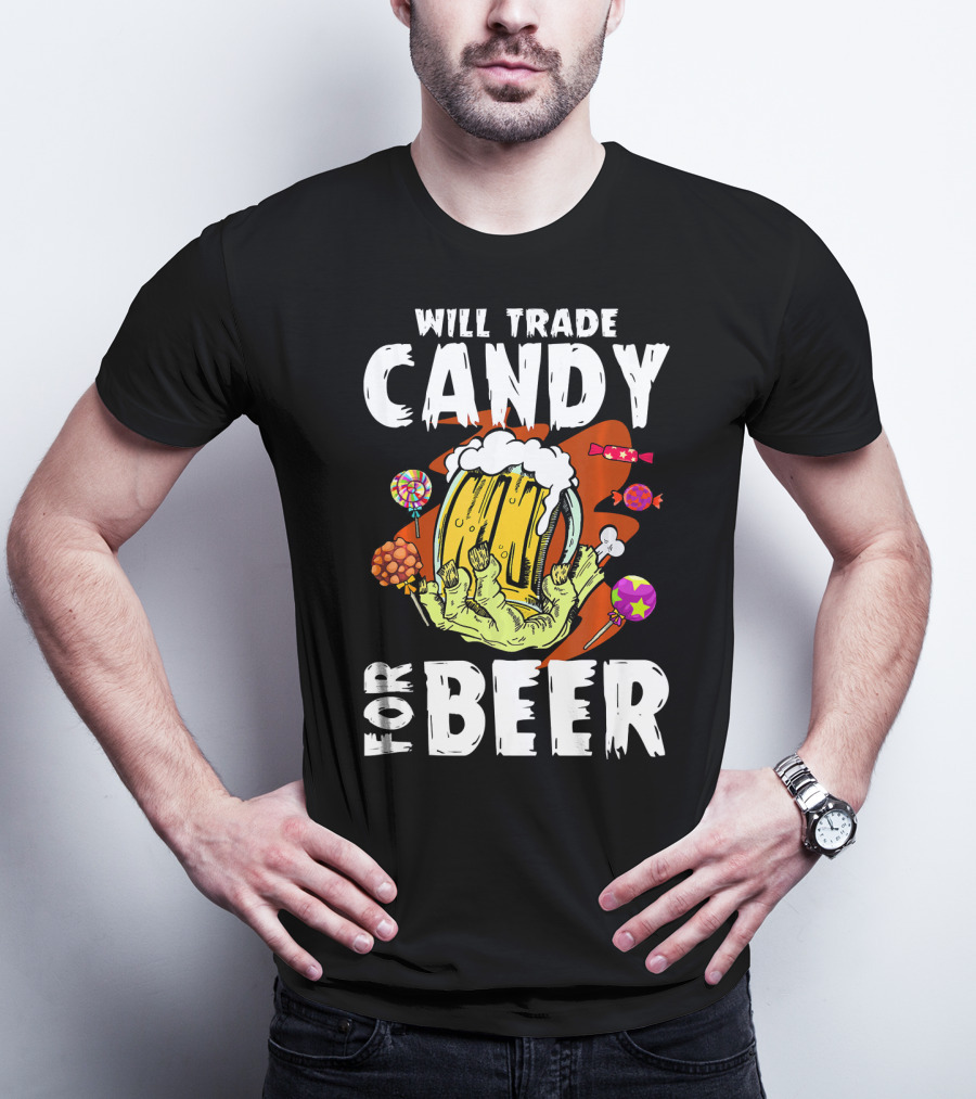 Will Trade Candy For Beer Halloween Zombie Hand Lollipops T-Shirt
