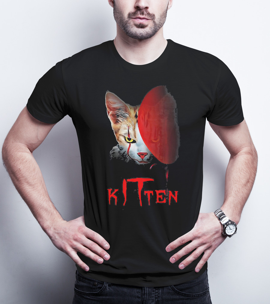 Kitten Cat Halloween Clown Red Balloon Horror T-Shirt
