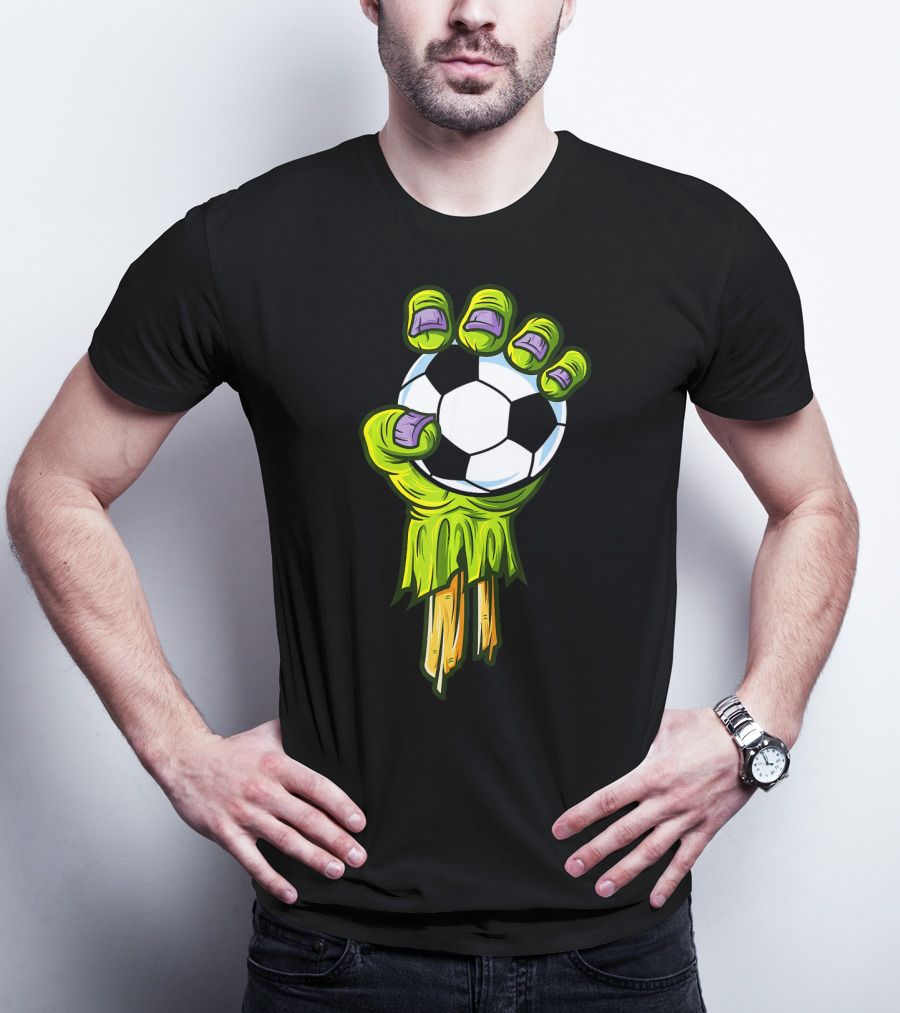 Zombie Hands Grabbing Soccer Ball Funny Horror Scary T-Shirt