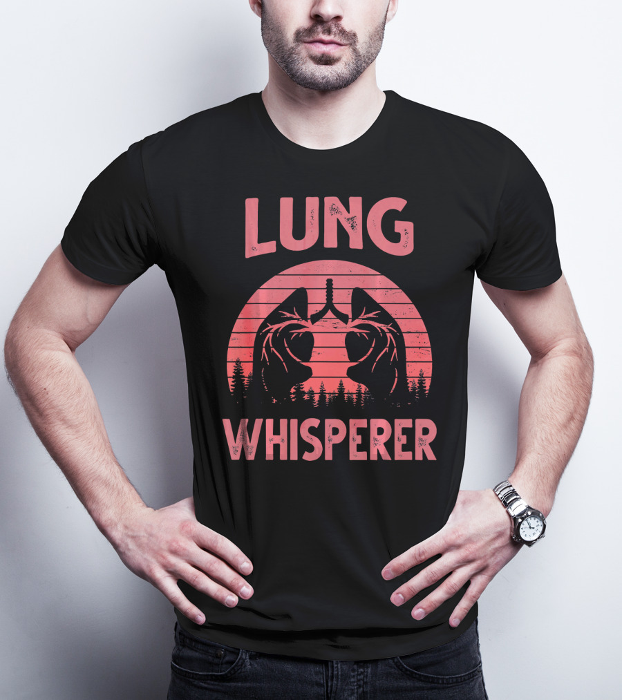 Lung Whisperer Respiratory Vintage Sunset Forest Lung T-Shirt