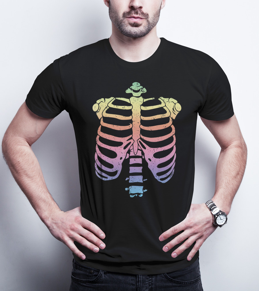 Halloween Skeleton Rib Cage Rainbow Zomb T-Shirt