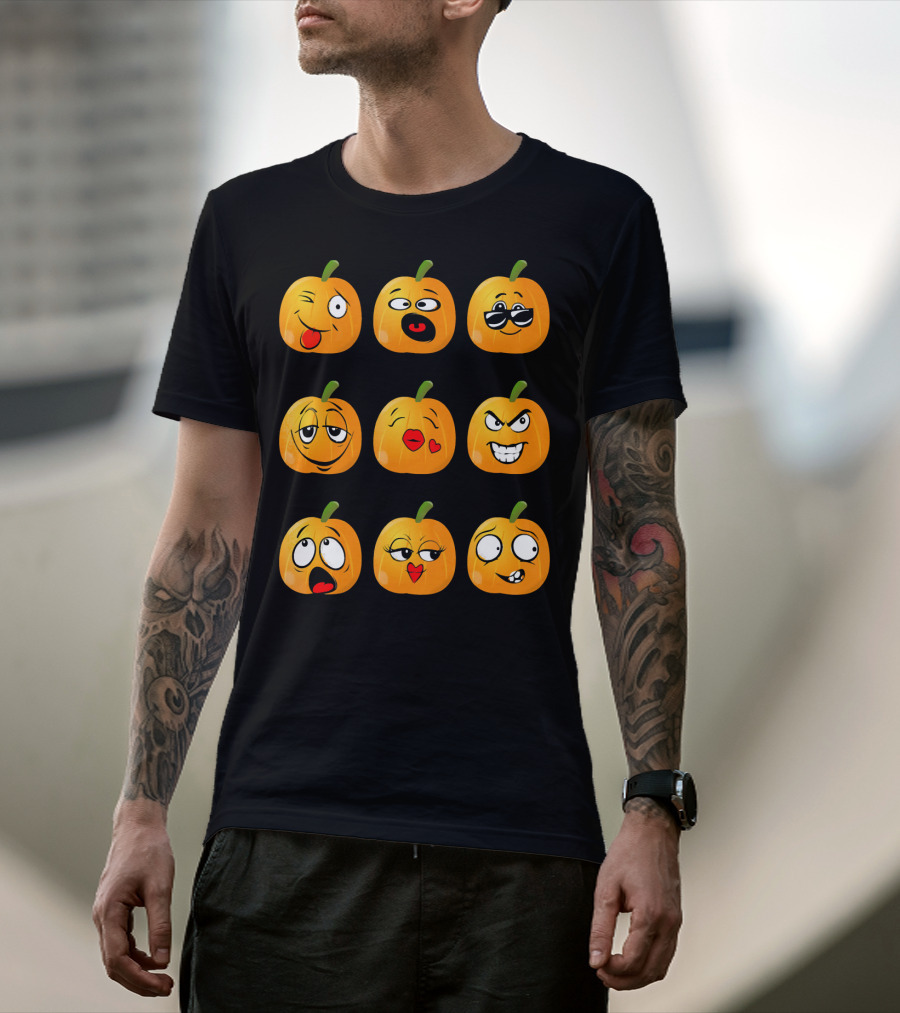 Pumpkin Emoji Faces Emo Expressions T-Shirt
