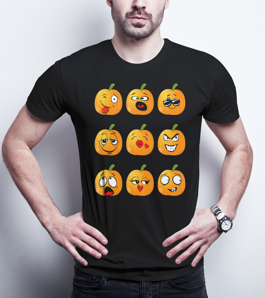 Pumpkin Emoji Faces Emo Expressions T-Shirt