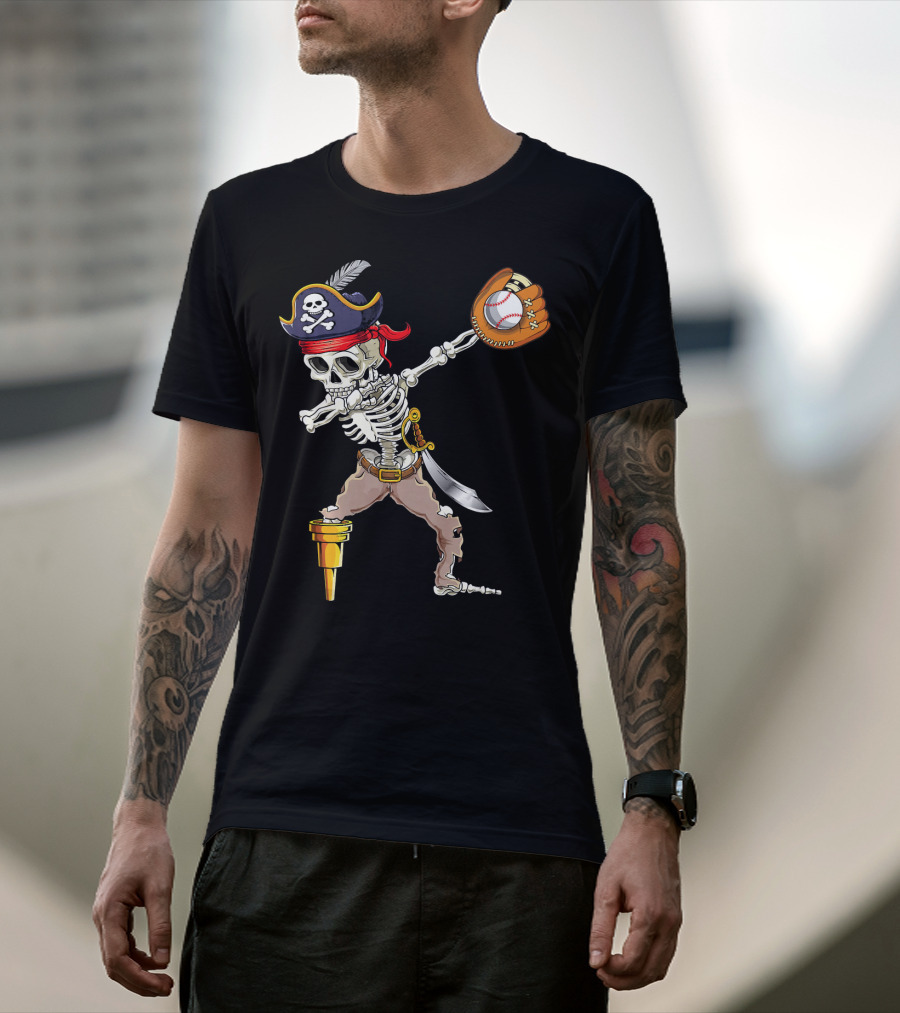 Pirate Skeleton Dabbing With Baseball Glove And Ball T-Shirt