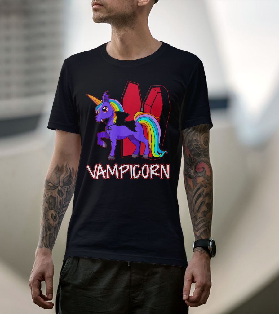 Vampicorn Rainbow Unicorn Vampire With Coffin Wings T-Shirt