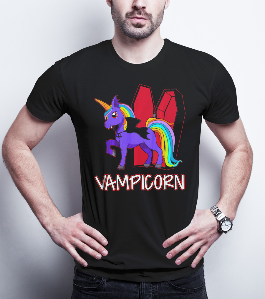 Vampicorn Rainbow Unicorn Vampire With Coffin Wings T-Shirt