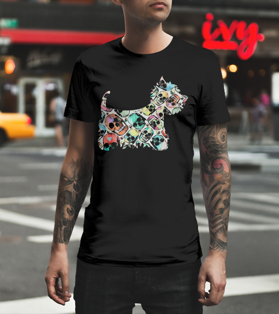 Zombie Westie Multicolored Skulls T-Shirt