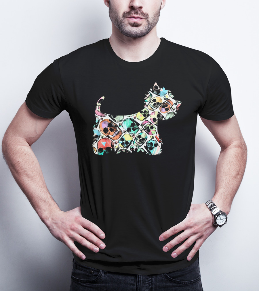 Zombie Westie Multicolored Skulls T-Shirt