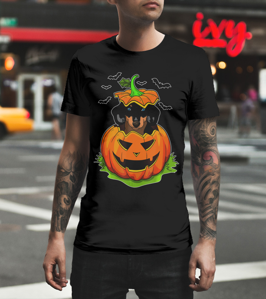 Halloween Dachshund Dog Lovers Pumpkin Grunge T-Shirt