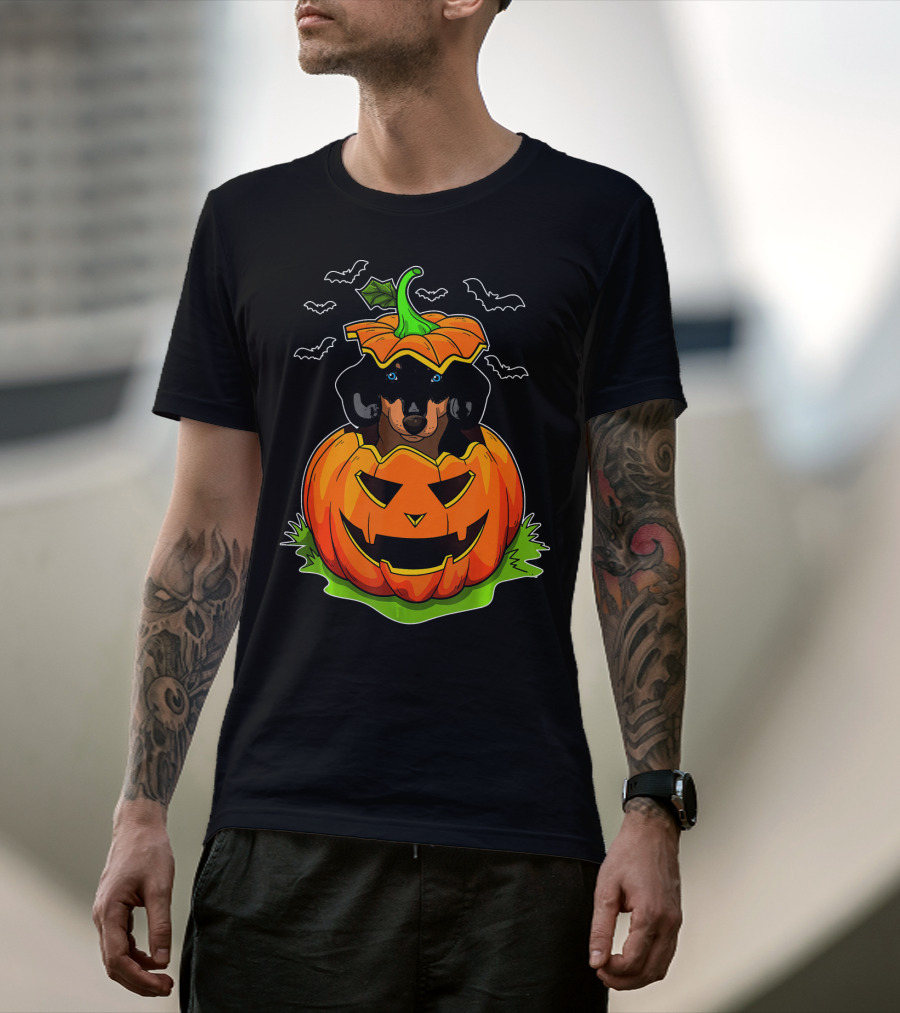 Halloween Dachshund Dog Lovers Pumpkin Grunge T-Shirt