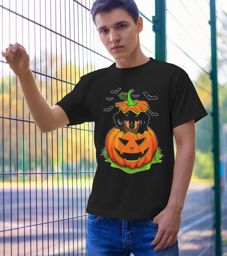 Halloween Dachshund Dog Lovers Pumpkin Grunge T-Shirt