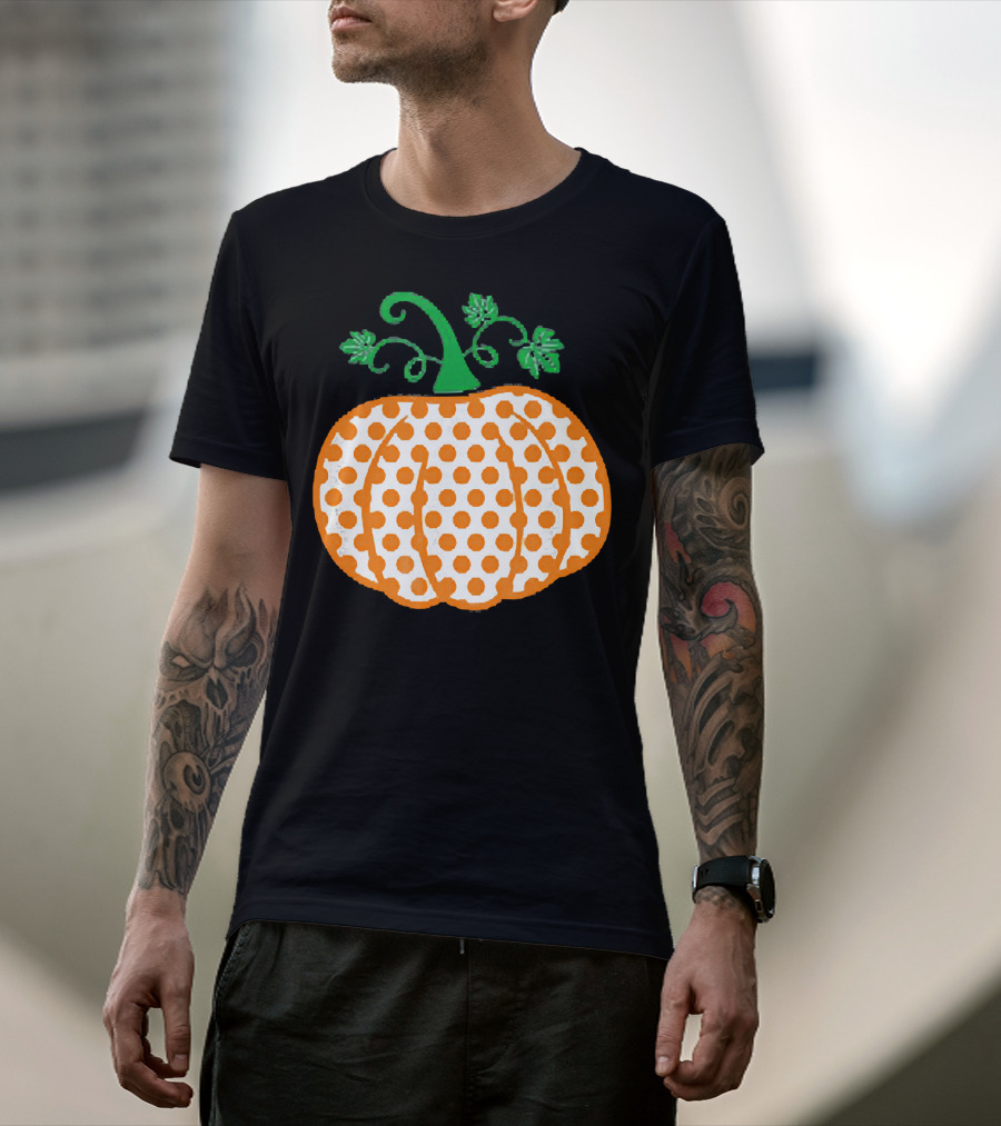 Pumpkin Polka Dot Pattern Autumn Decor T-Shirt