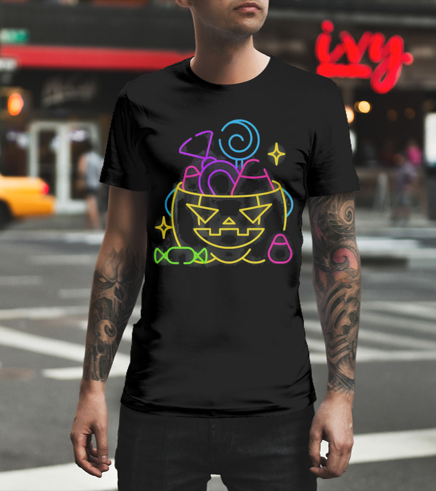 Neon Pumpkin Candy Halloween Costume T-Shirt