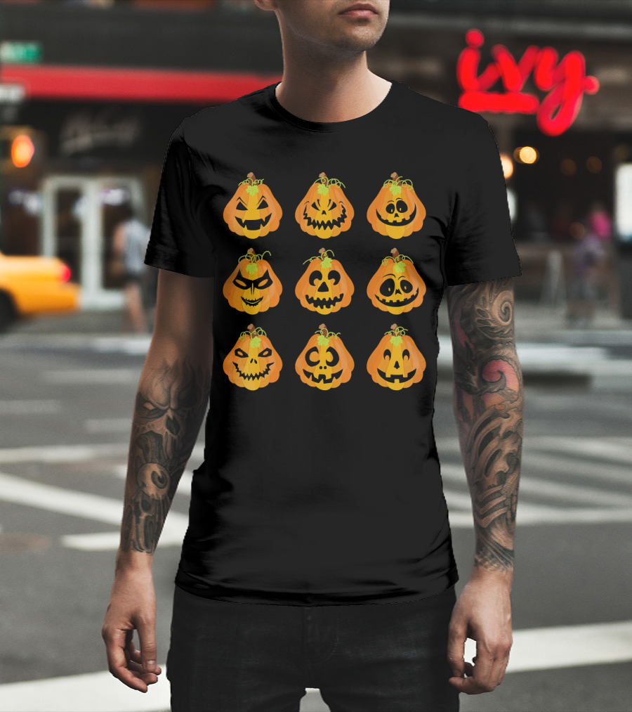 Happy Fall Pumpkin Faces Emojis Autumn Collection T-Shirt