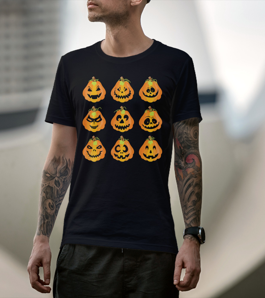 Happy Fall Pumpkin Faces Emojis Autumn Collection T-Shirt