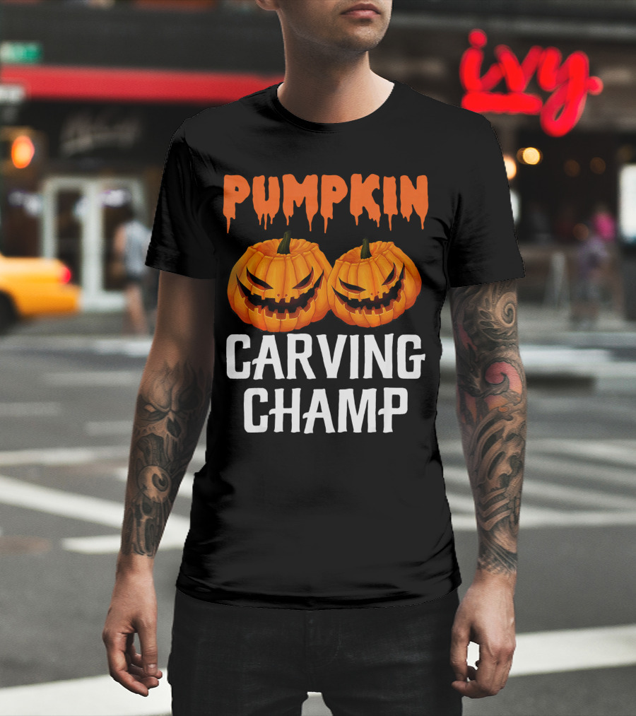 Pumpkin Carving Champ Halloween Creepy Design Competition T-Shirt