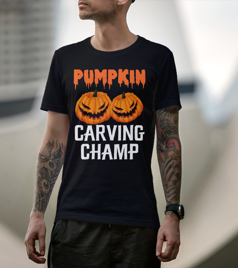 Pumpkin Carving Champ Halloween Creepy Design Competition T-Shirt