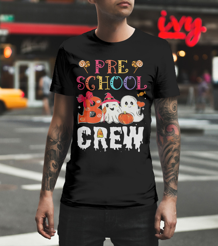 Preschool Boo Crew Halloween Ghosts With Candy Pumpkins T-Shirt