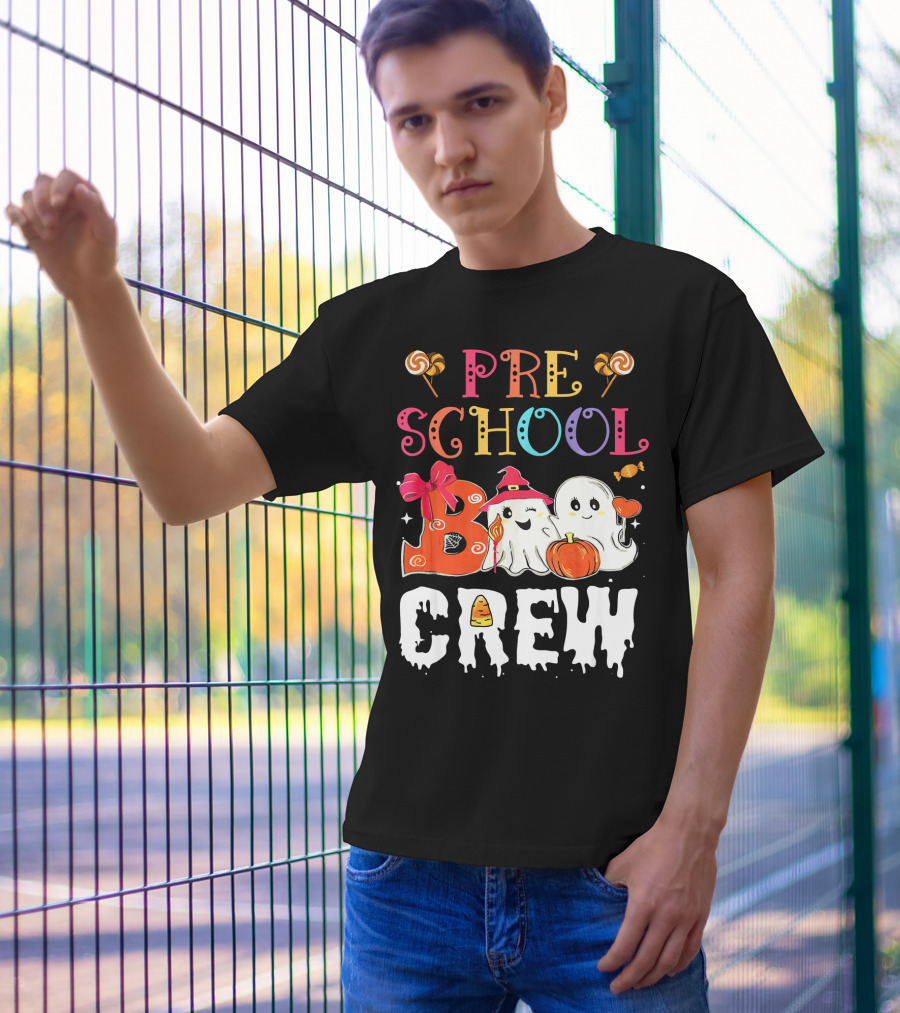 Preschool Boo Crew Halloween Ghosts With Candy Pumpkins T-Shirt
