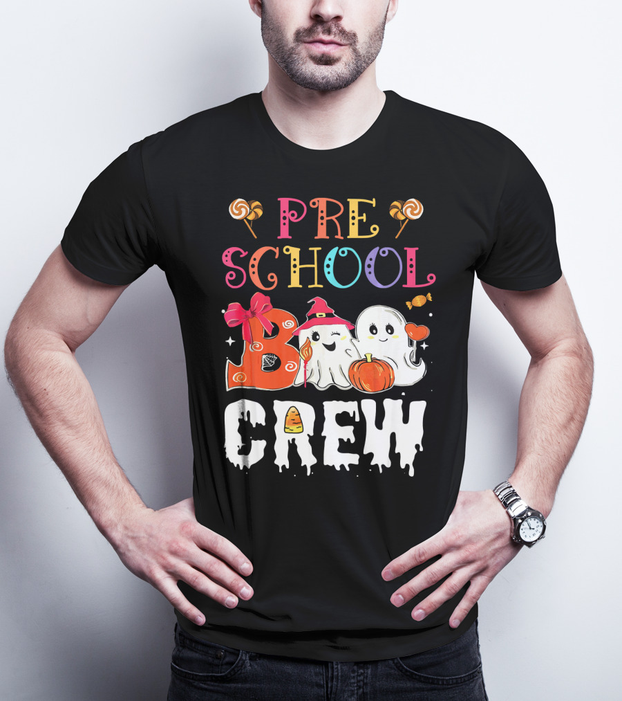 Preschool Boo Crew Halloween Ghosts With Candy Pumpkins T-Shirt