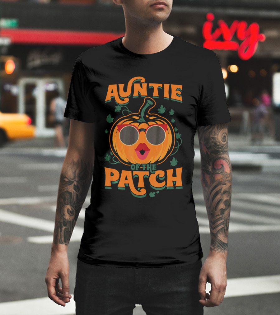 Auntie Of The Patch Sunglasses Pumpkin Face T-Shirt