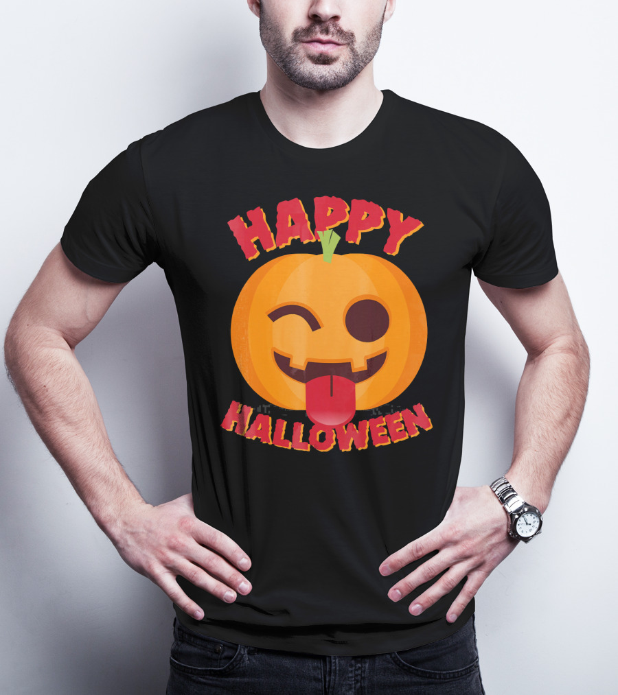 Happy Halloween Emoji Pumpkin Face With Tongue Out T-Shirt