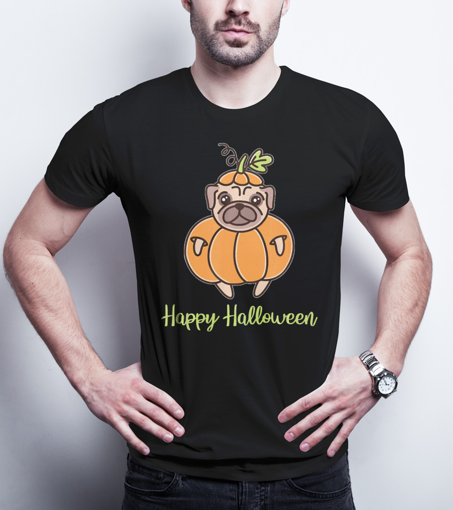 Happy Halloween Pumpkin Pug For Girls Boy T-Shirt