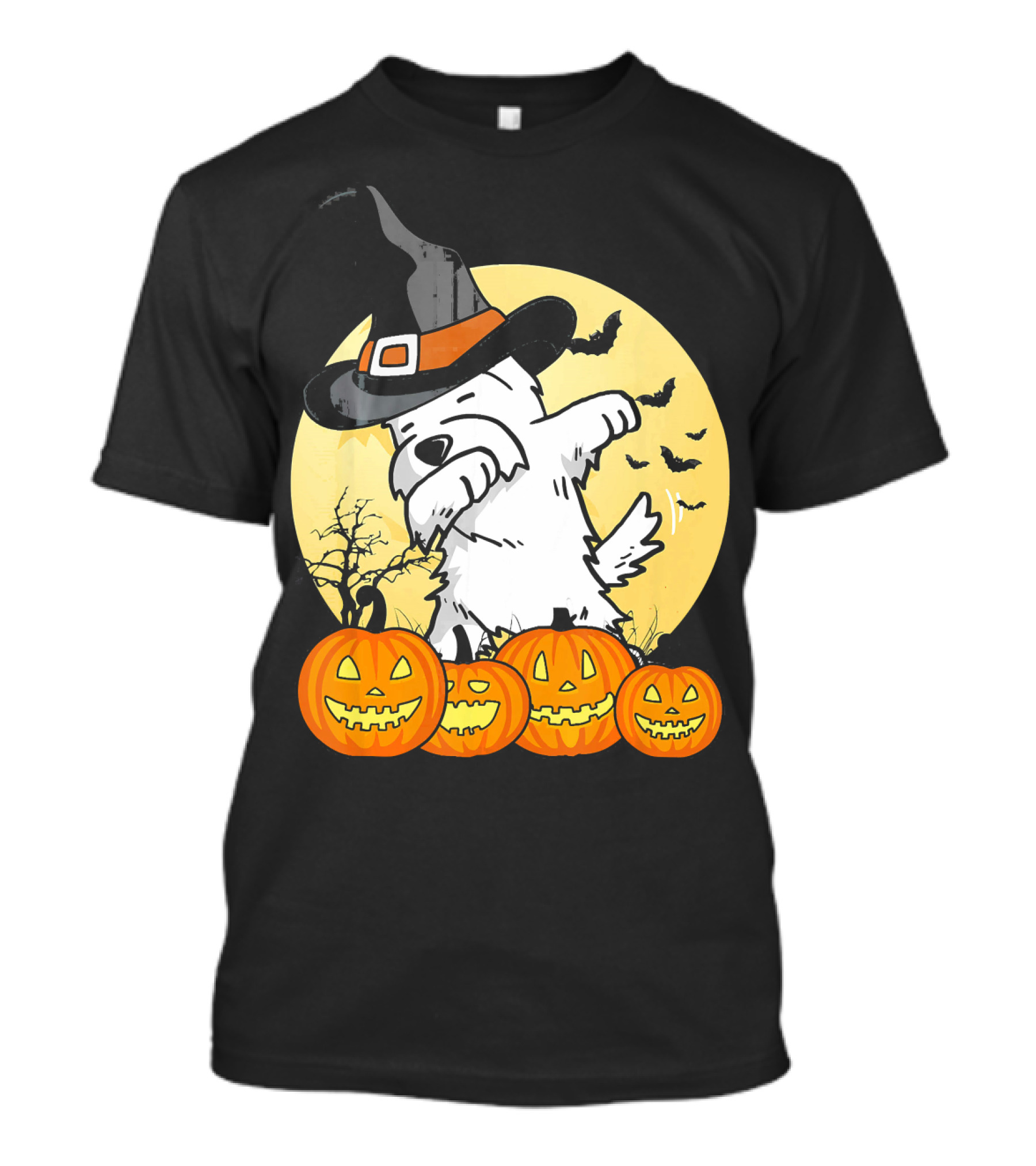 Funny Dabbing Westie Witch With Pumpkins And Bats Halloween Dog Dance T-Shirt