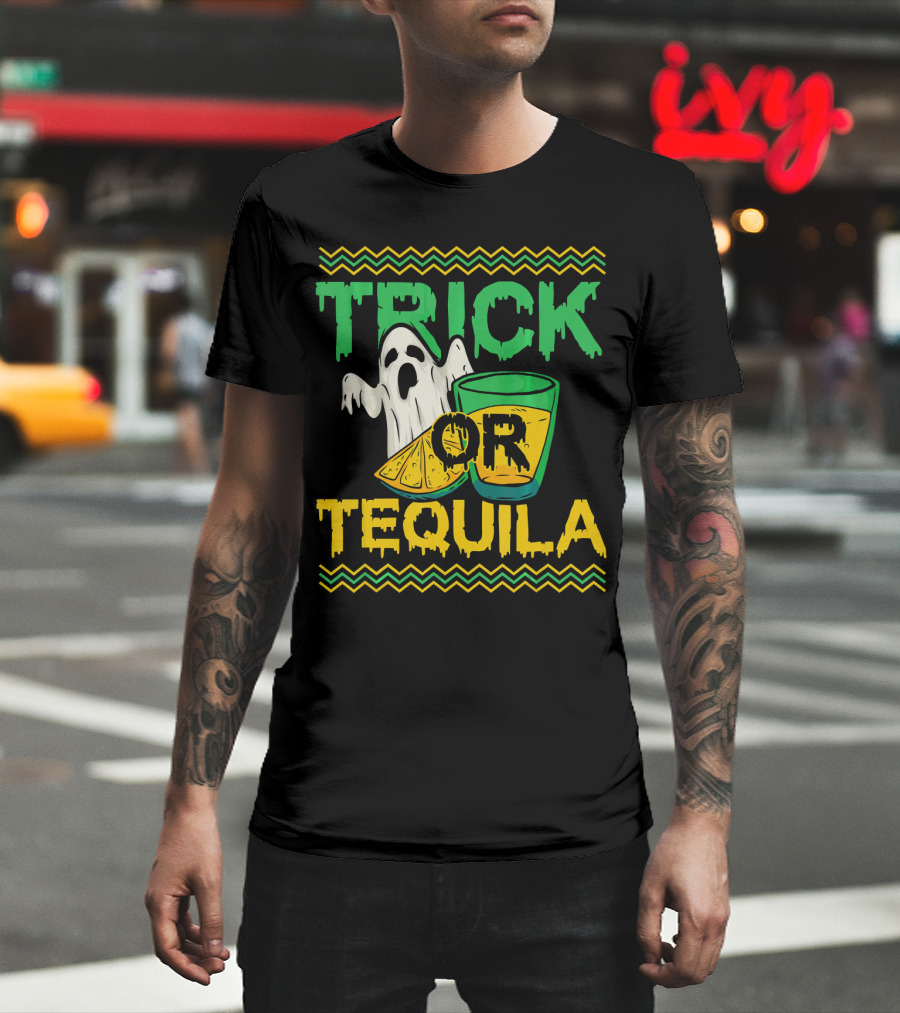 Trick Or Tequila Ghost Lemon Shot Halloween T-Shirt