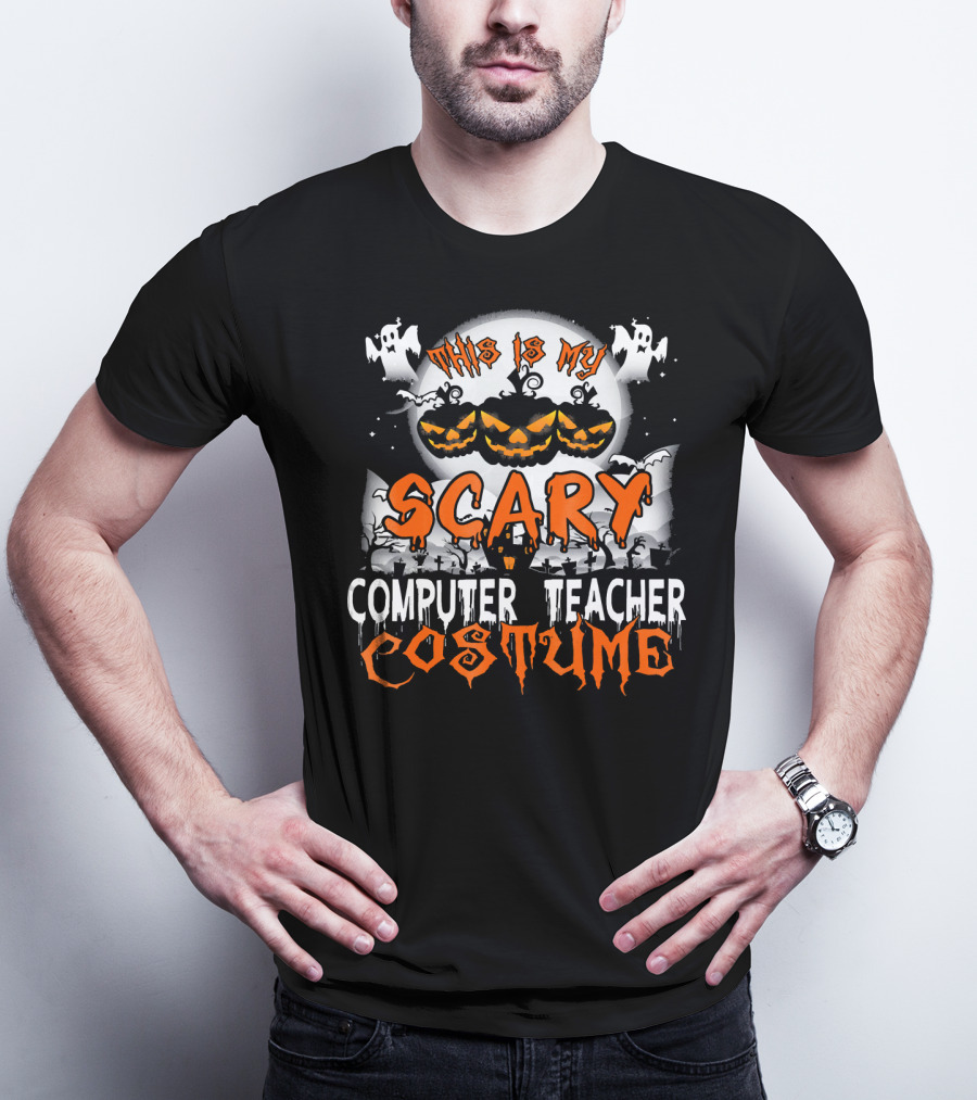 This Is My Scary Computer Teacher Costume With Ghosts And Jack-o'-Lanterns T-Shirt