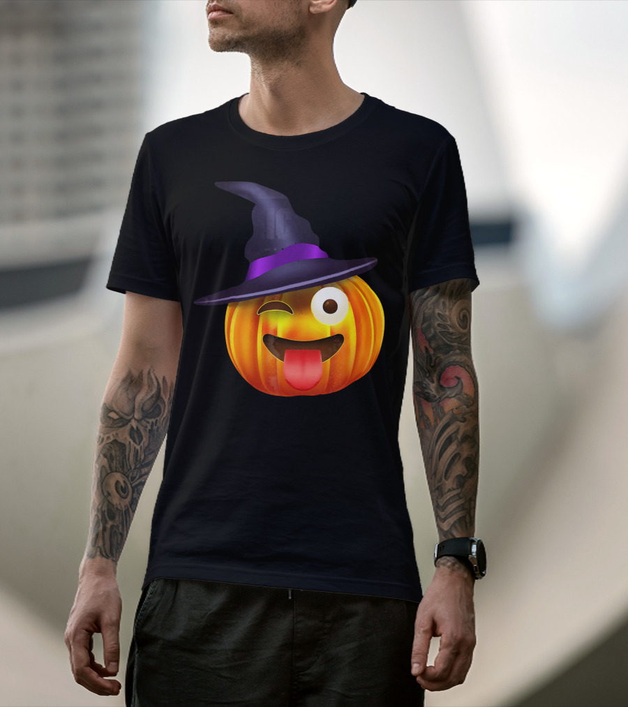 Halloween Costume Emoji Pumpkin Witch Hat Face T-Shirt