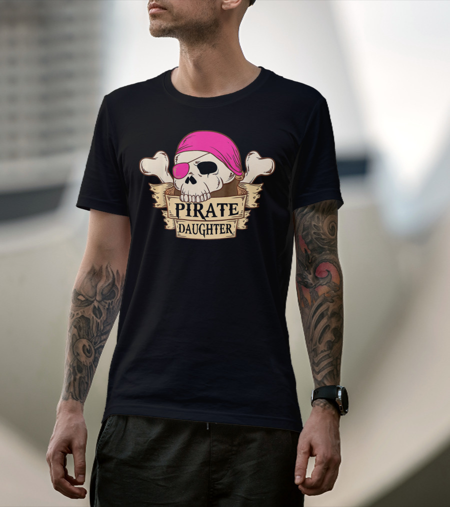 Pirate Daughter Skull With Pink Bandana And Crossbones T-Shirt
