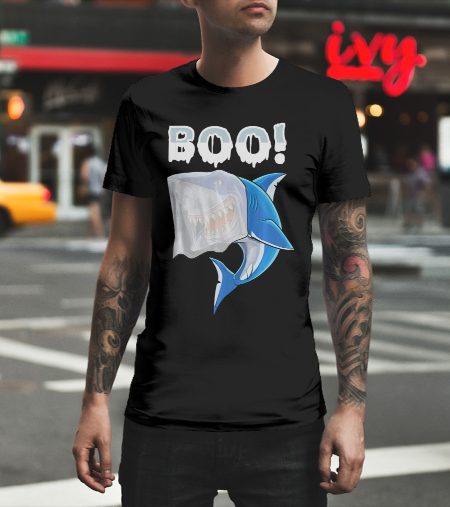 Boo Shark Ghost Halloween Trick Boo T-Shirt