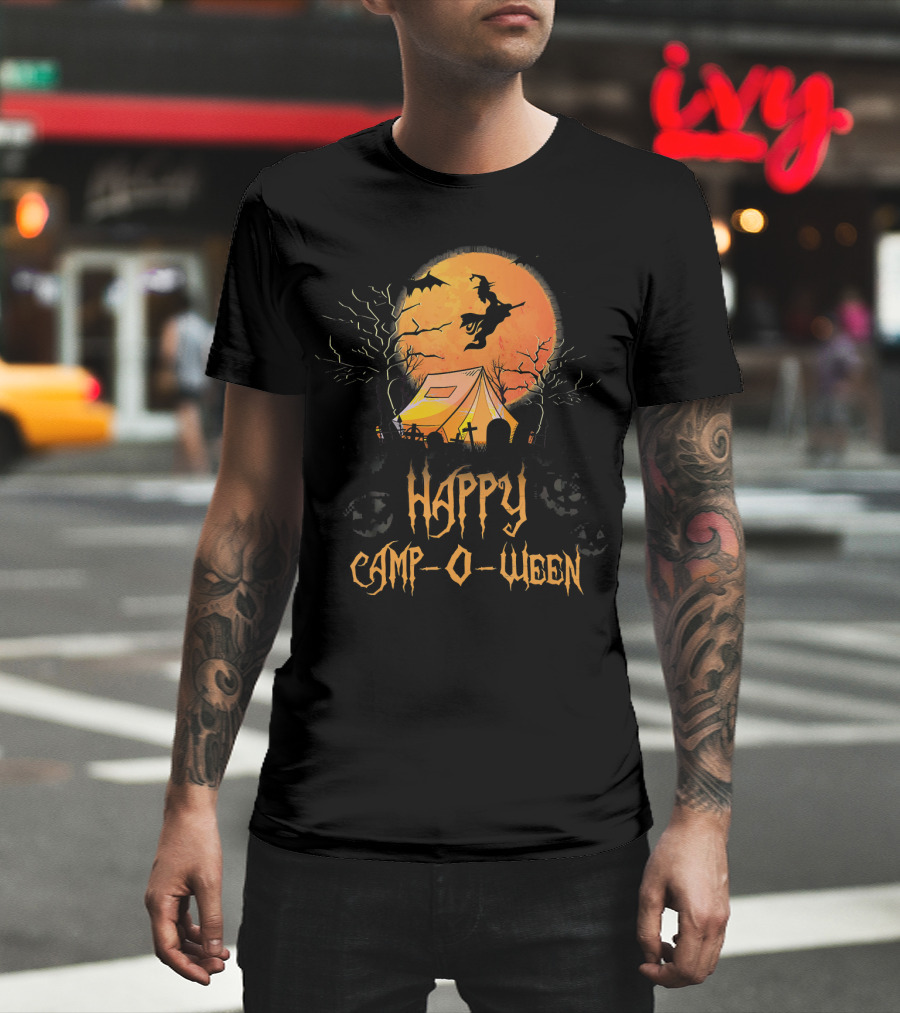 Happy Camp O Ween Halloween Witch Tent Scene T-Shirt