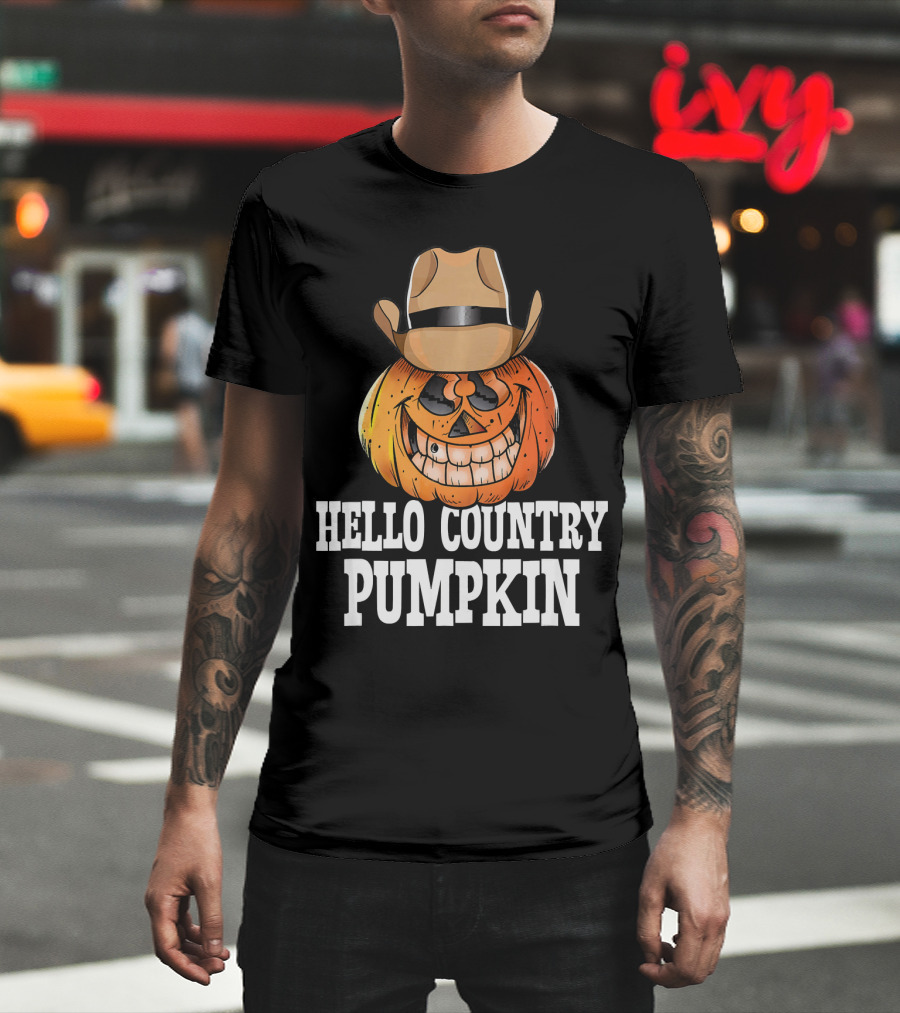 Hello Country Pumpkin Cowboy Jack-O'-Lantern T-Shirt