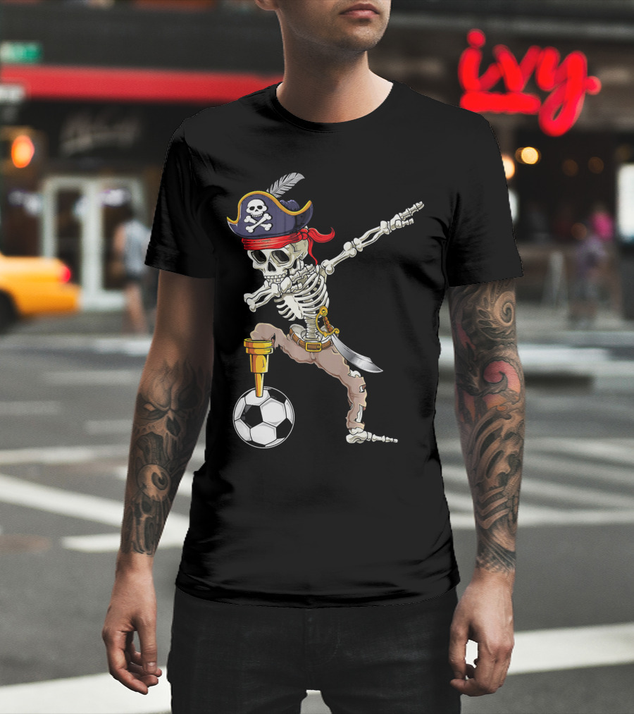 Pirate Skeleton Dabbing With Soccer Ball And Saber T-Shirt