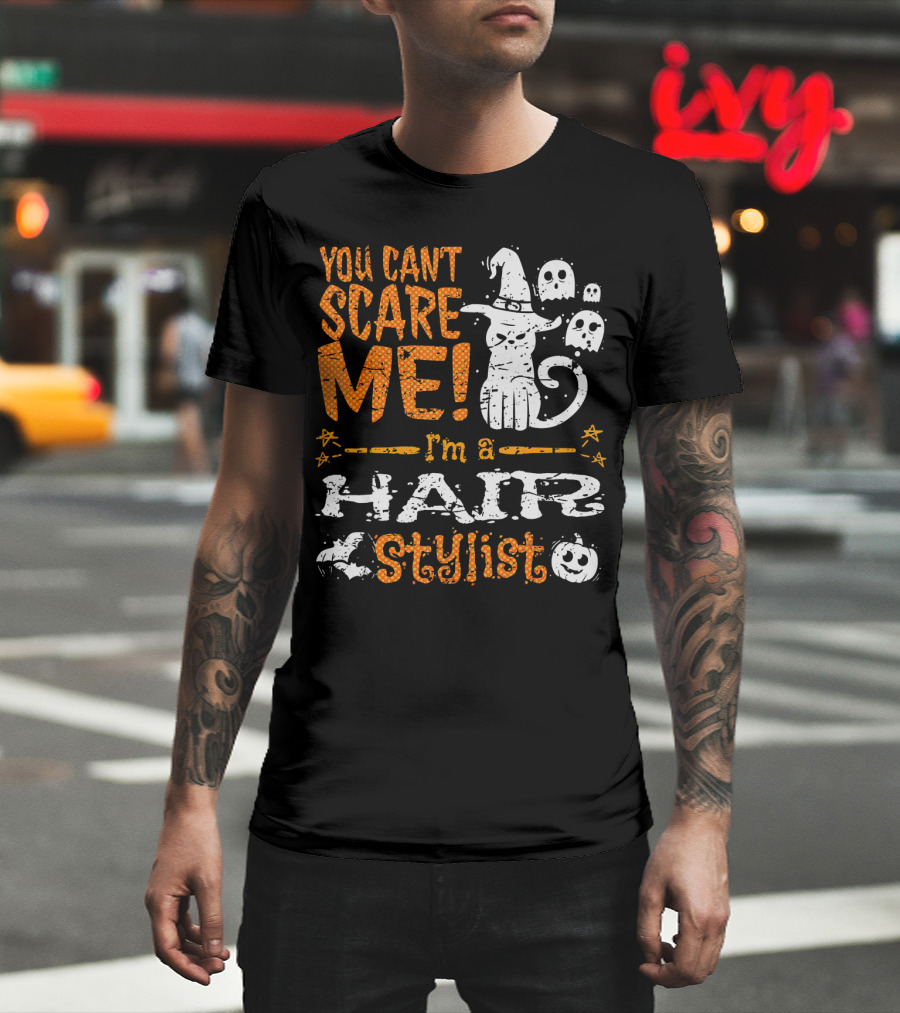 You Can't Scare Me I'm A Hair Stylist Halloween Cat And Ghosts T-Shirt