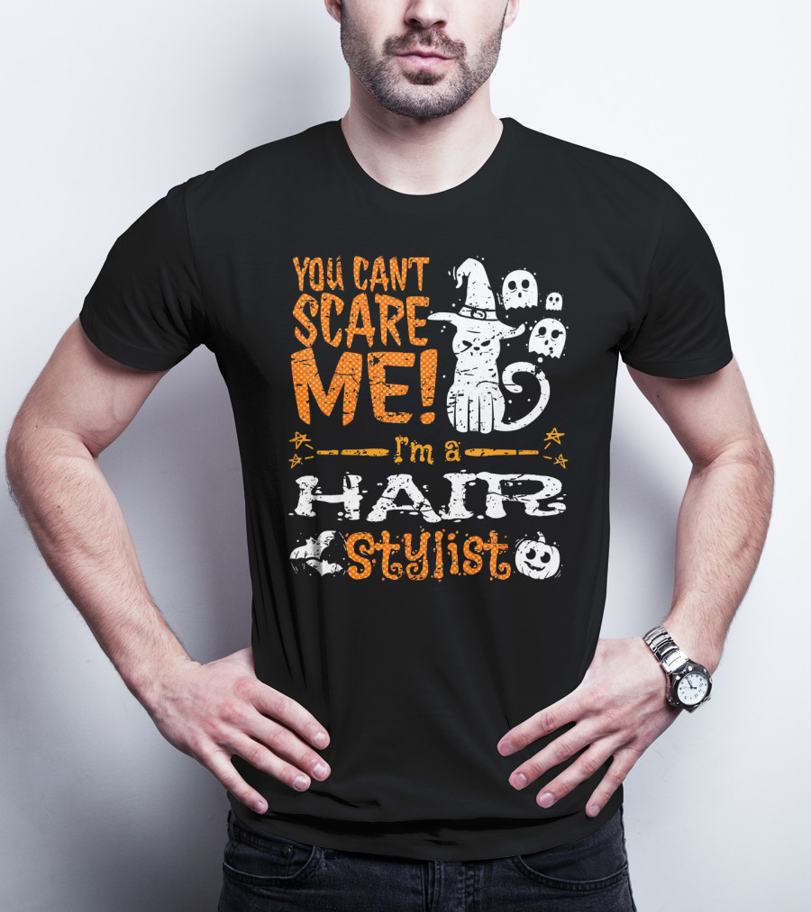 You Can't Scare Me I'm A Hair Stylist Halloween Cat And Ghosts T-Shirt