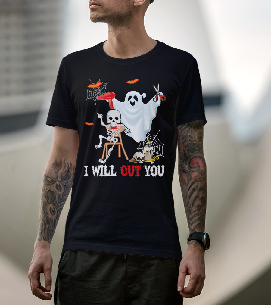 I Will Cut You Funny Boo Hairdresser Ghost Skeleton T-Shirt